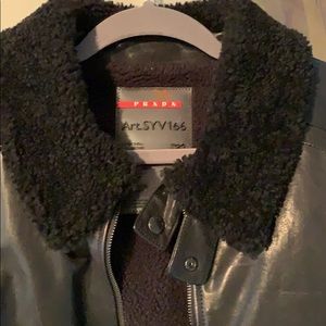 Prada | Jackets & Coats | Prada Black Shearling And Leather Jacket ...